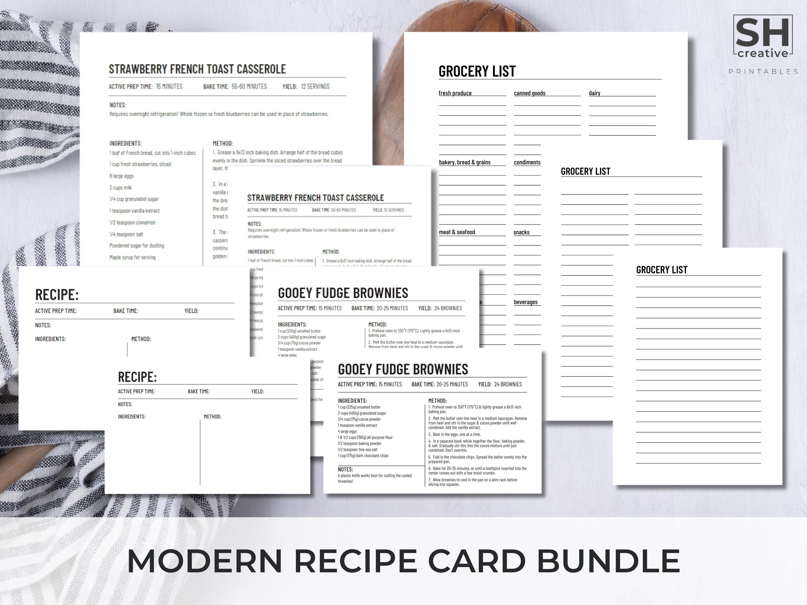 Modern Recipe Card Bundle With Editable Recipe Card Templates, Blank ...