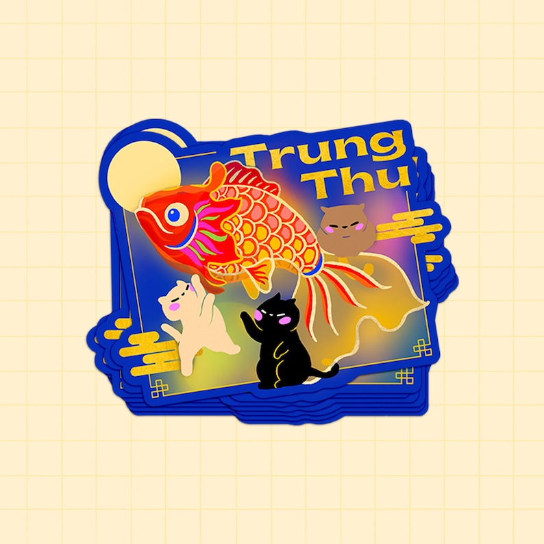 Vietnamese Moon Festival Koi Lantern Waterproof Stickers | Trung Thu ...