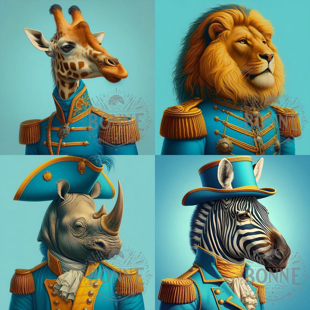 Set of 4 Animals Wearing Suits Giraffe, Lion, Rhino, Zebra, Printable ...