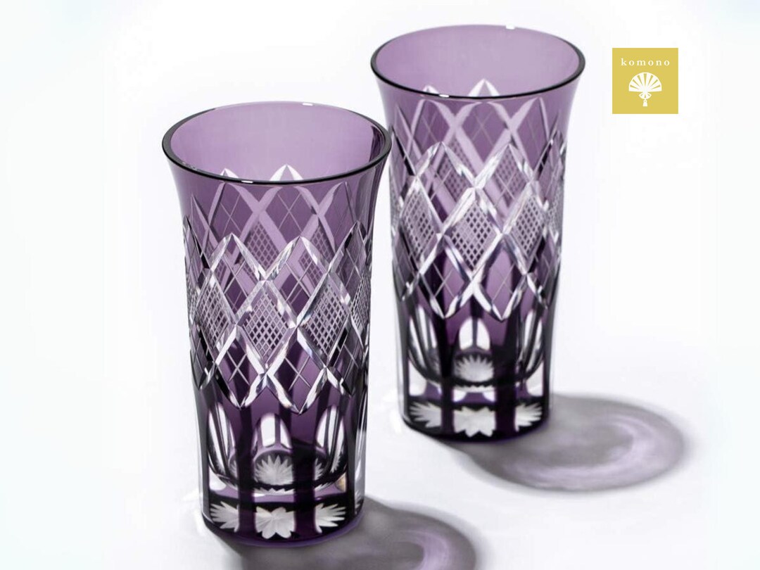 Japanese Edo Kiriko Cut Glass Pair Settraditional Handicraftsmade of ...