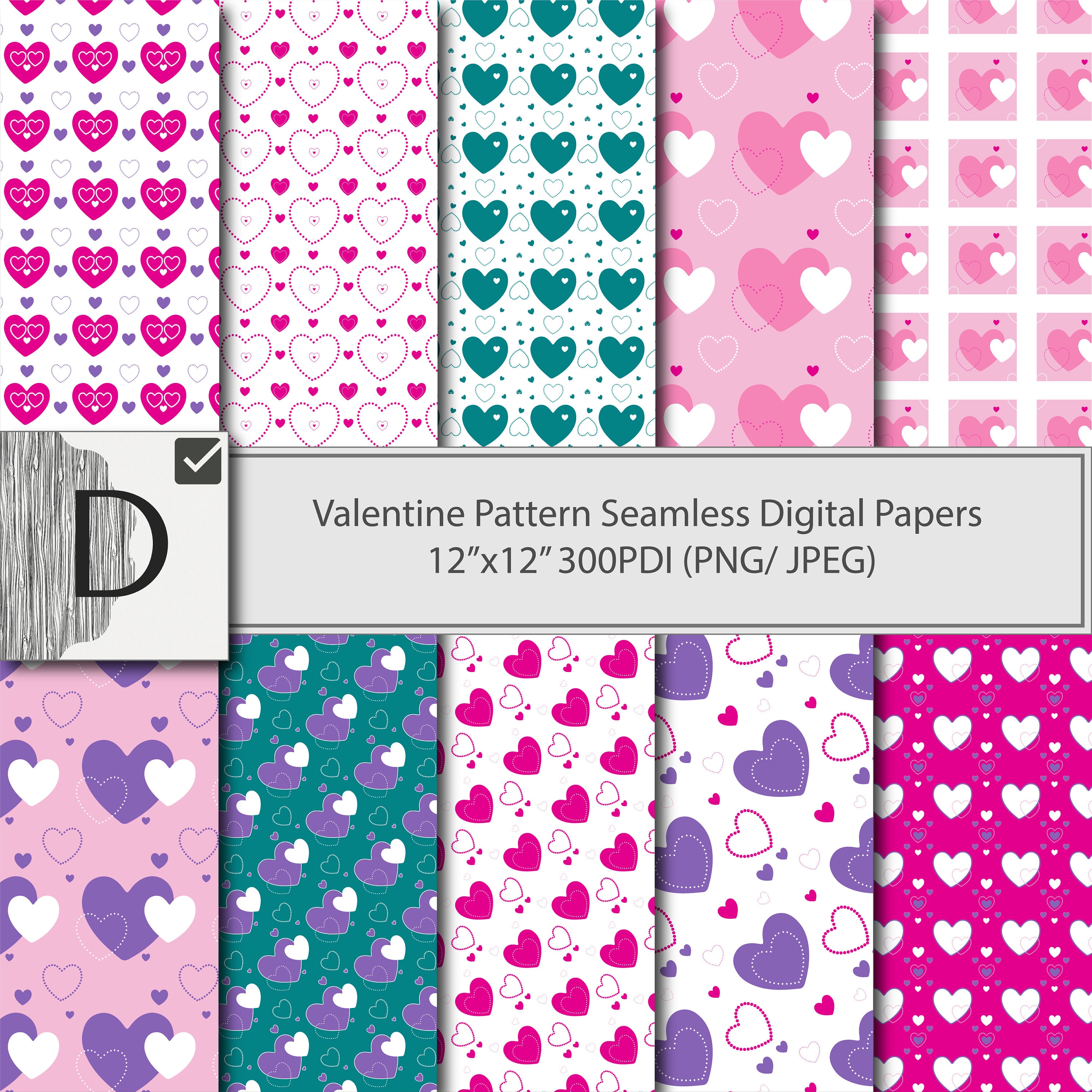 Valentine's Day Gift/heart Backgrounds/valentine Digital Paper ...