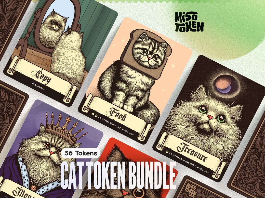 36× Cat-themed Token Bundle — Custom Tokens for MTG Magic EDH Commander ...