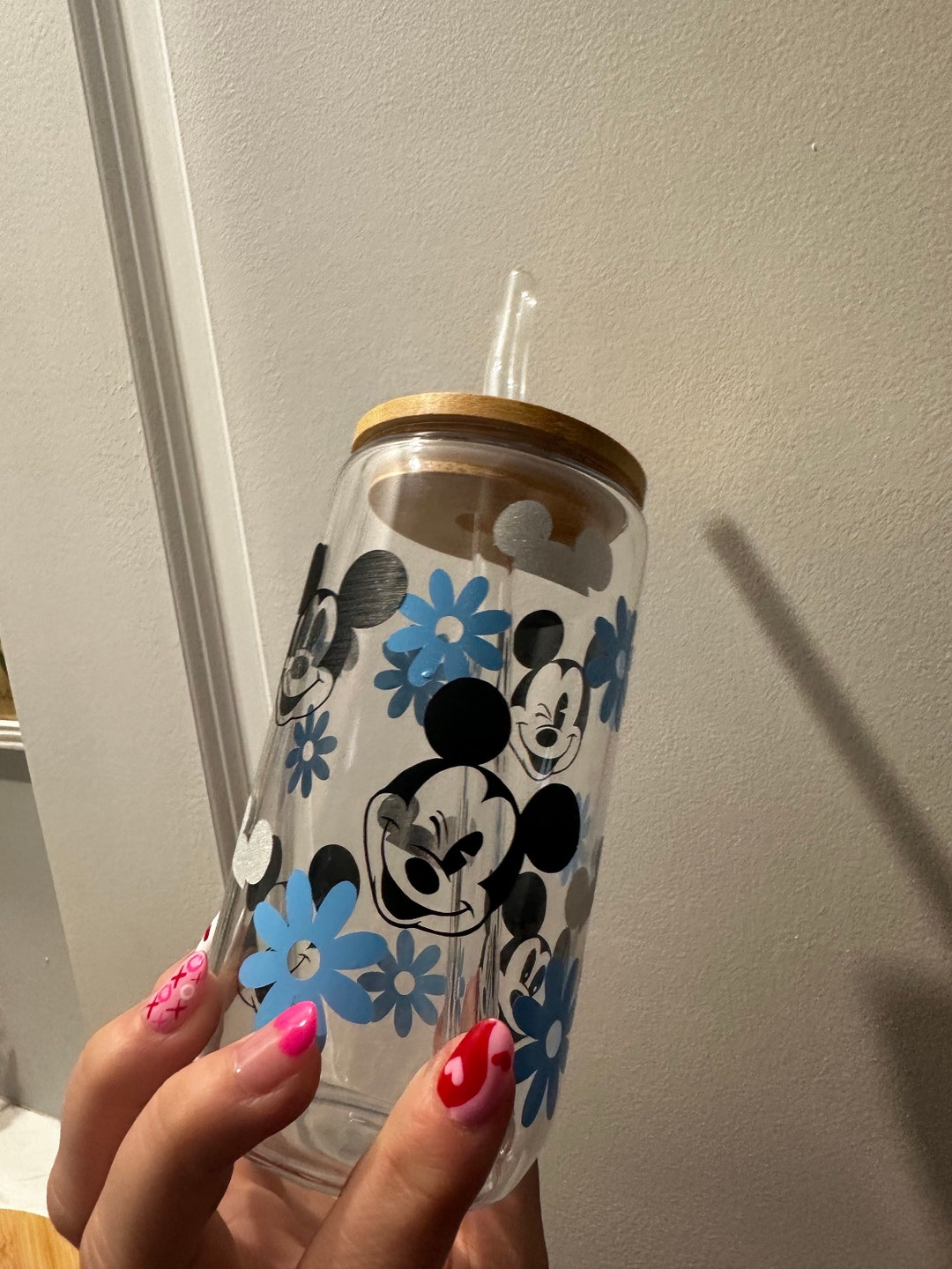 Mickey Mouse Disney Ears Design 16 Oz. Glass Coffee Cup - Etsy