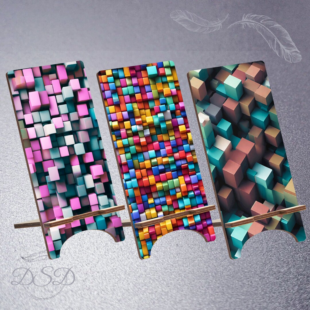 3d Pattern Wood Phone Stand, Pixel Art Holder for iPhone 14 13 12 11 ...
