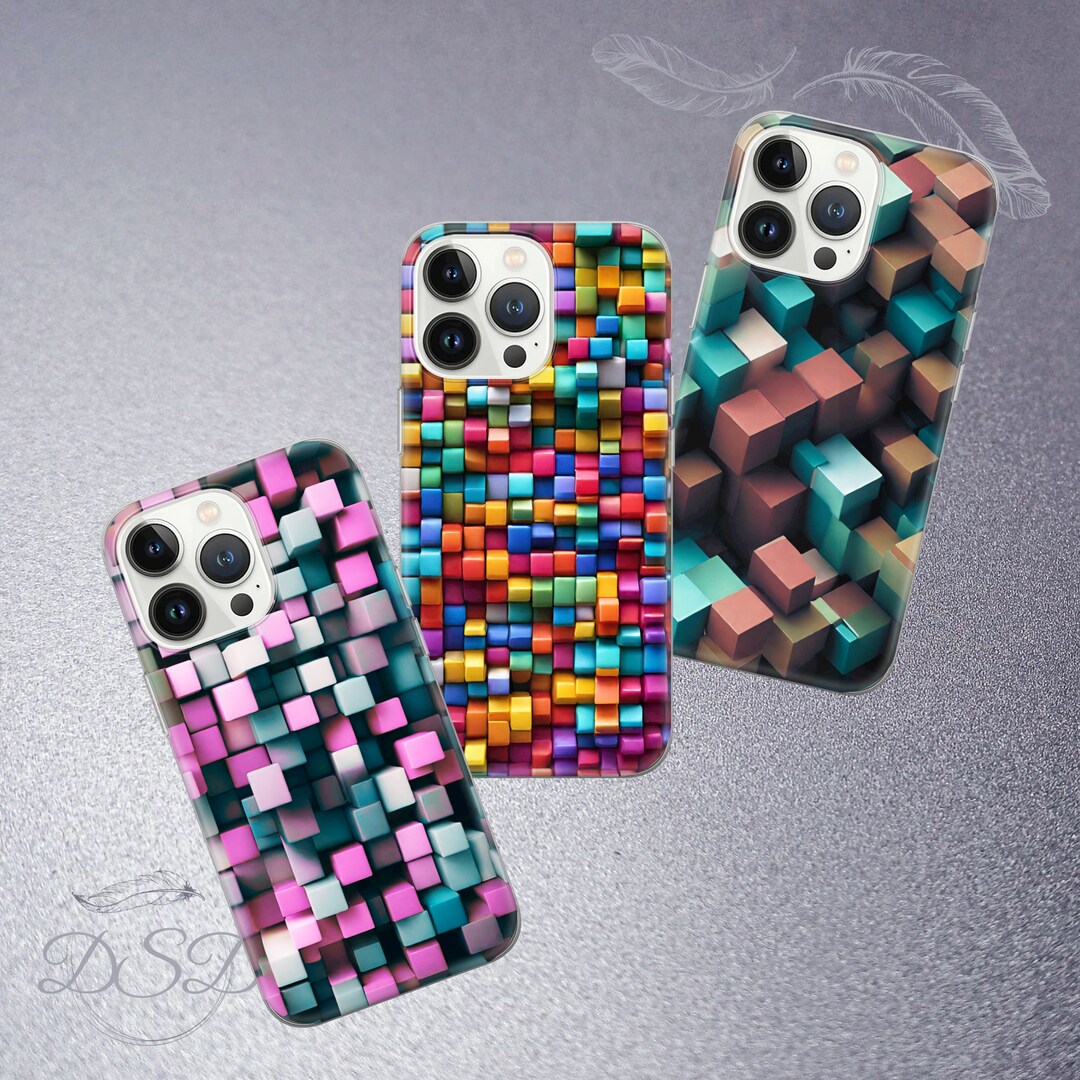 3D Pattern Phone Case Pixel Art Cover for iPhone 15 14 13 12, Samsung ...