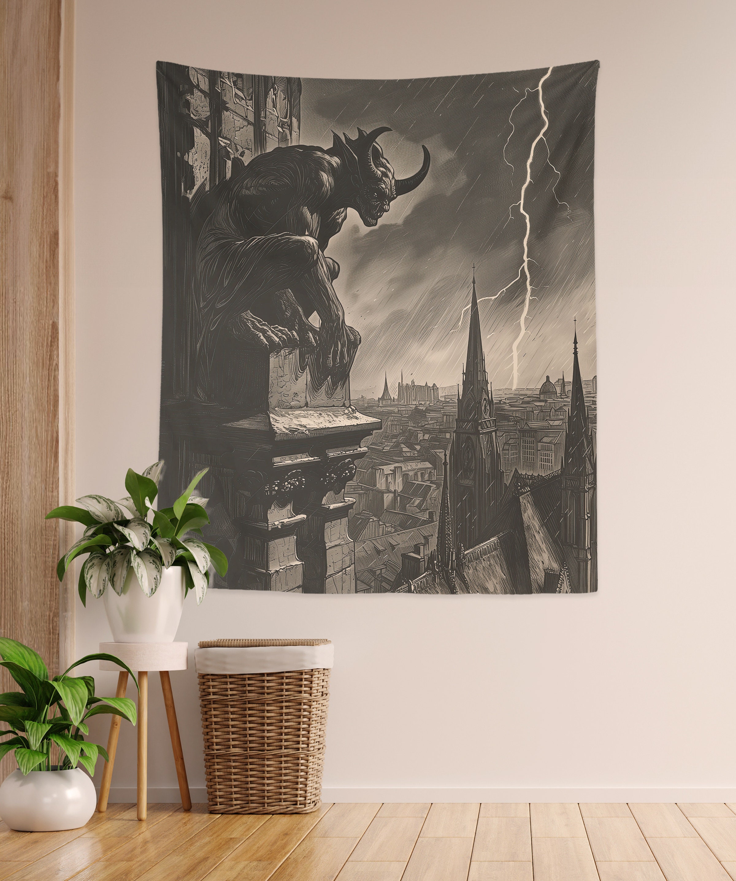 Tapestry of Gargoyle Medieval Cathedral Backdrop Gothic Style Devil ...