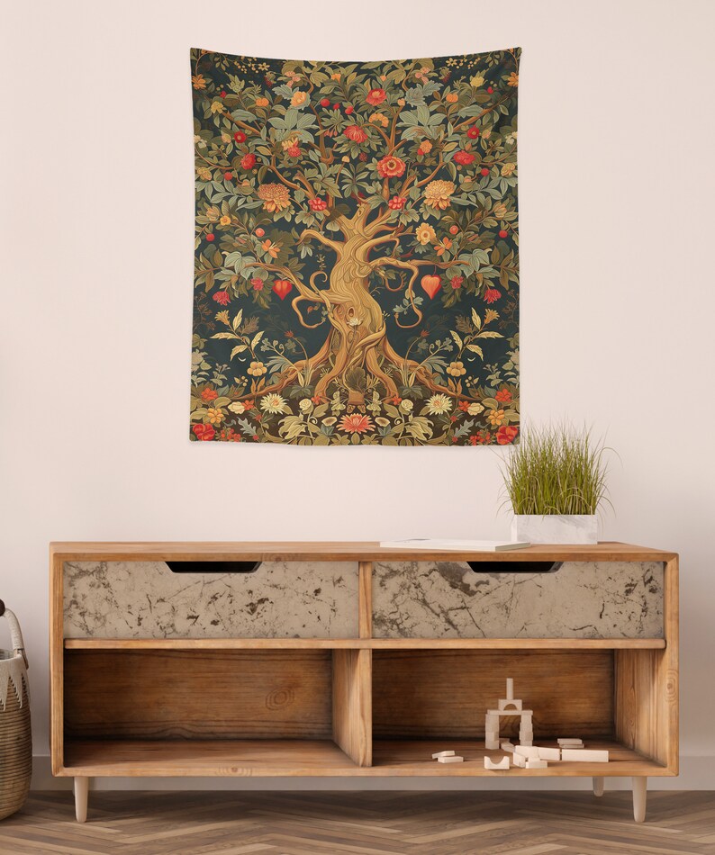 Tapestry of Tree of Life William Morris Inspired Forest and Flowers Art ...