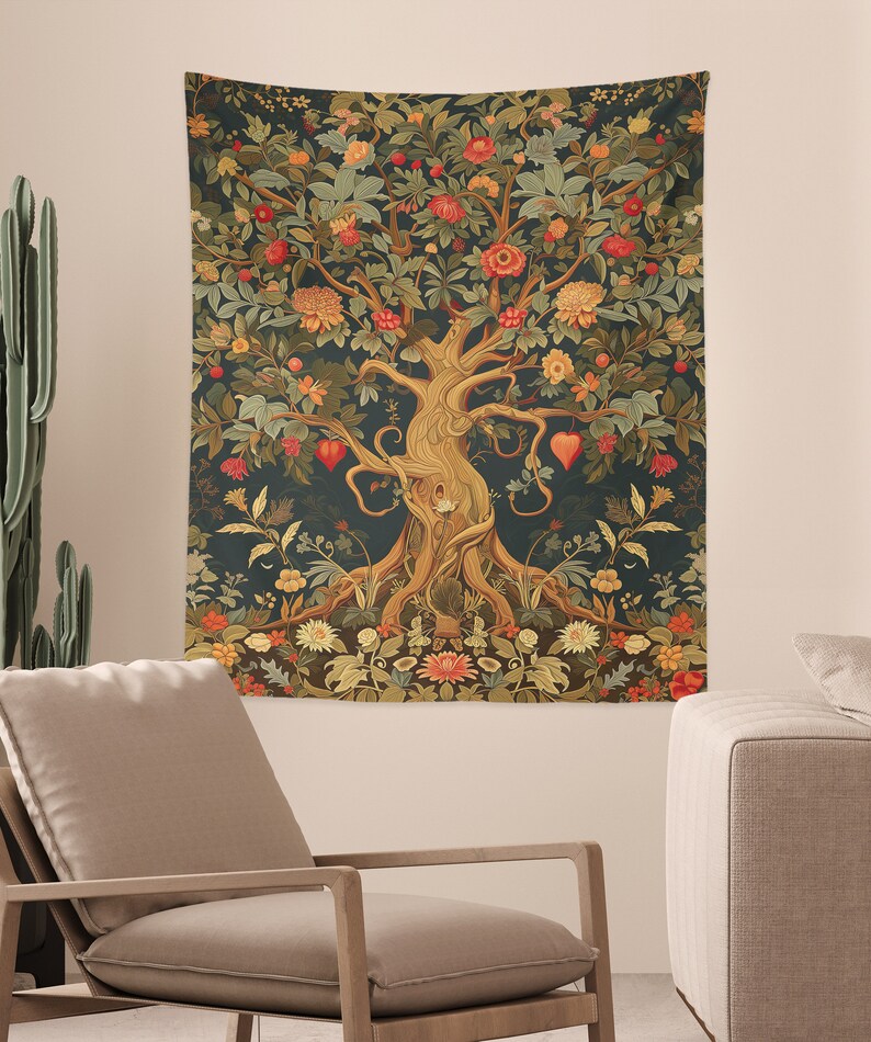 Tapestry of Tree of Life William Morris Inspired Forest and Flowers Art ...