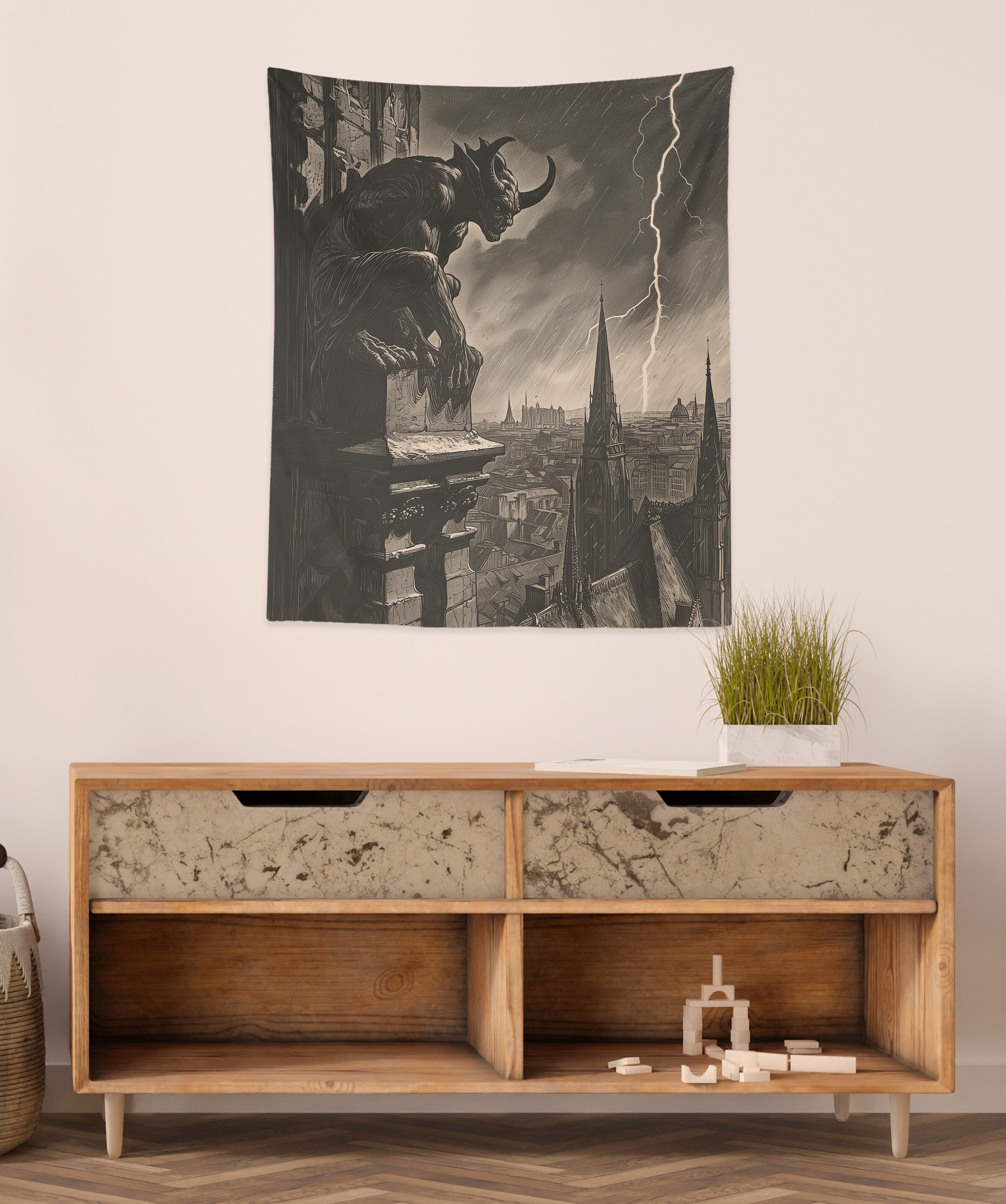 Tapestry of Gargoyle Medieval Cathedral Backdrop Gothic Style Devil ...