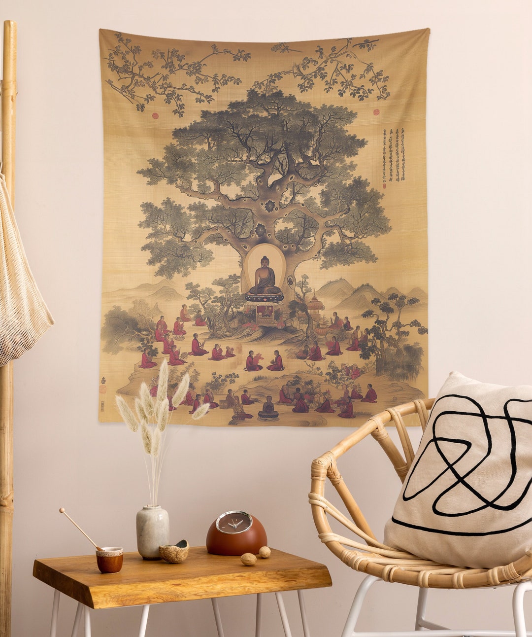 Tapestry of Buddha Teaching Arhat Under the Bodhi Tree | Enlightenment ...