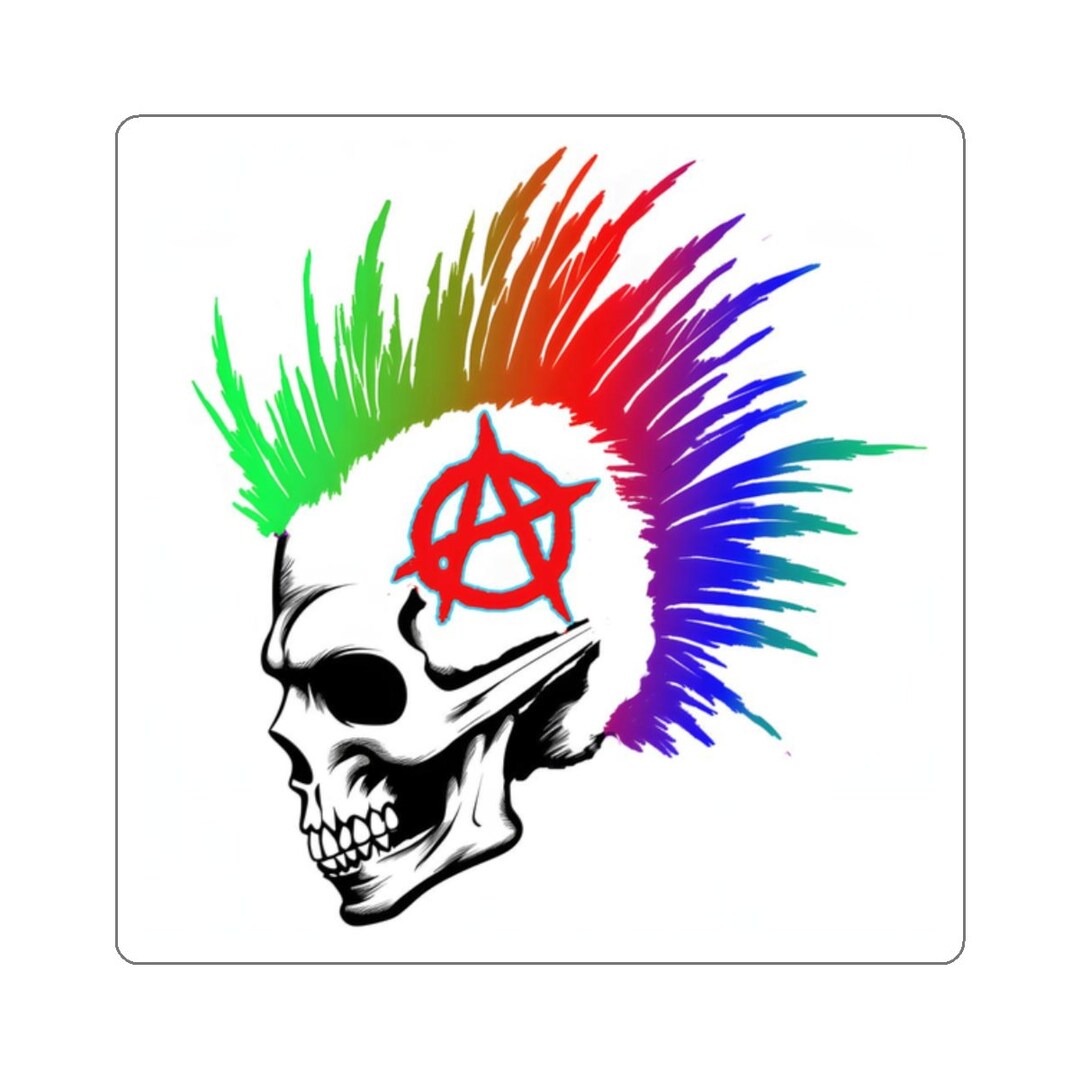 Skull With Rainbow Mohawk Anarchy Symbol Sticker Punk Sticker Punk Rock ...
