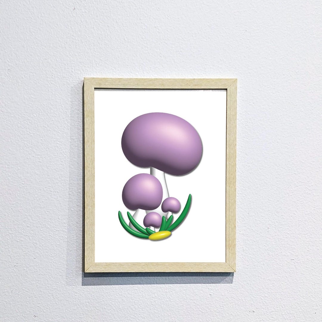 Purple Toadstool Mushrooms Art Print 3D Shroom Wall Art, Mystical ...