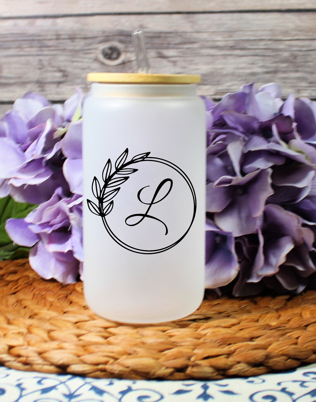 Personalized Floral Monogram Iced Coffee Cup With Name, 16 Oz Beer Can ...