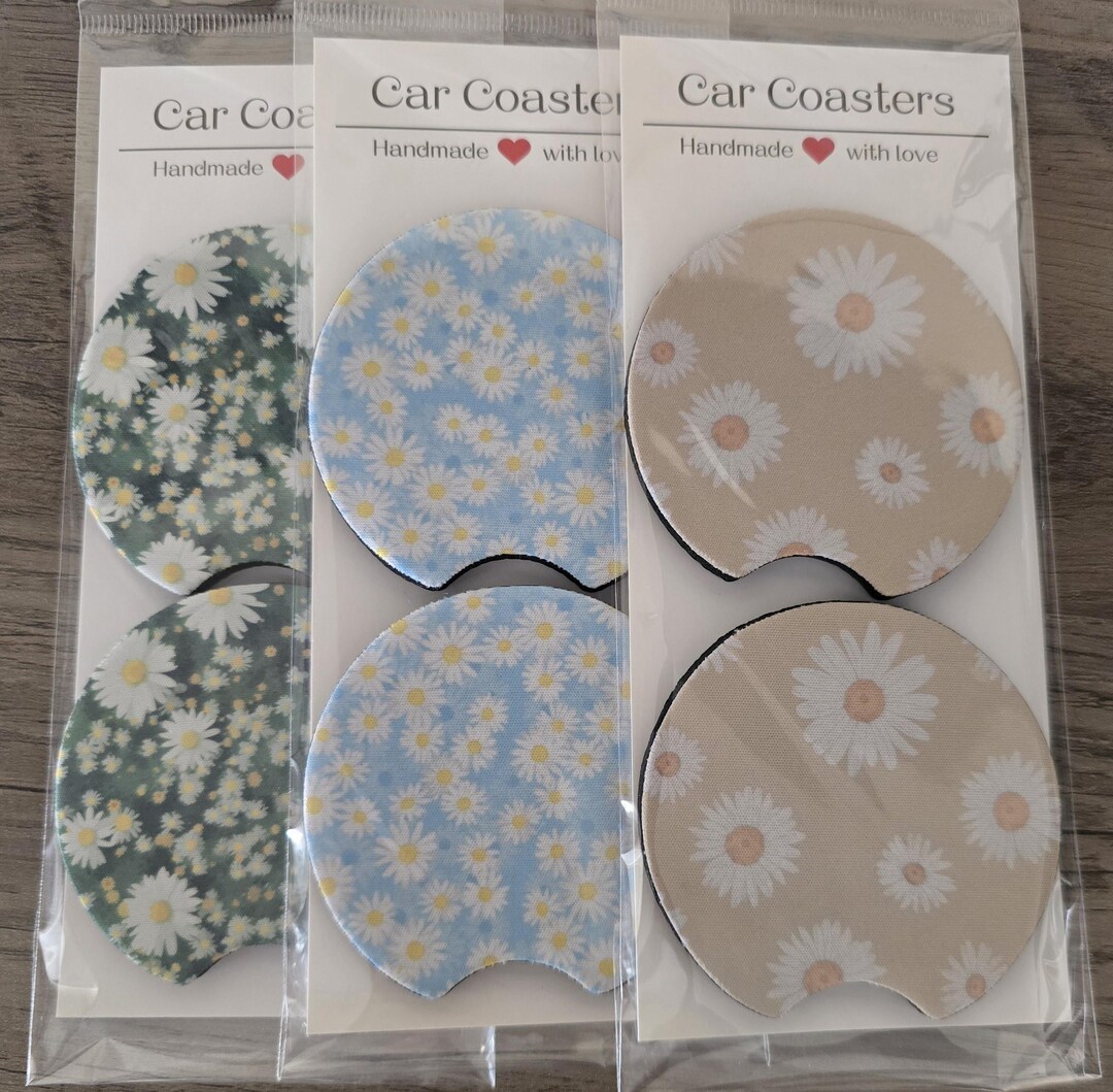 Daisy Car Coaster Sets, Trendy Flower Coasters, Handmade Neoprene ...