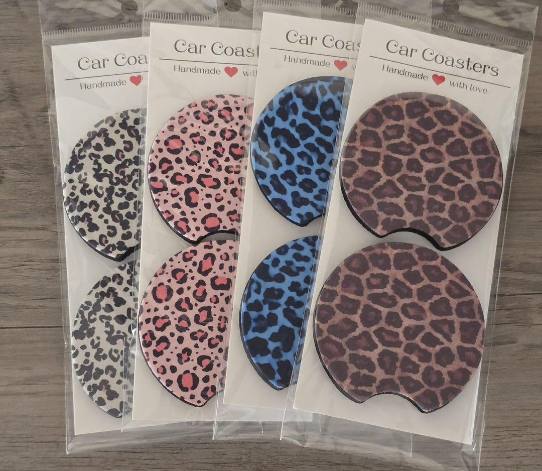 Car Coasters, Leopard, Cheetah Print Inserts for Car Cup Holder, Car ...
