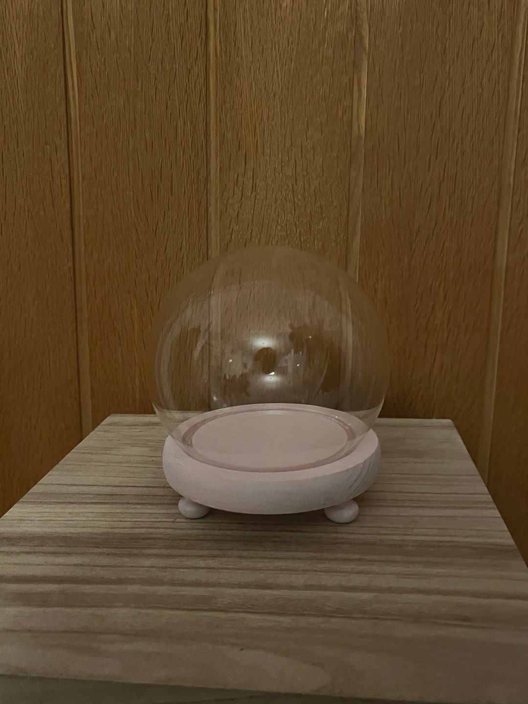 Circular Glass Dome With Pink Wood Base 12 Cm Round Small and Round ...