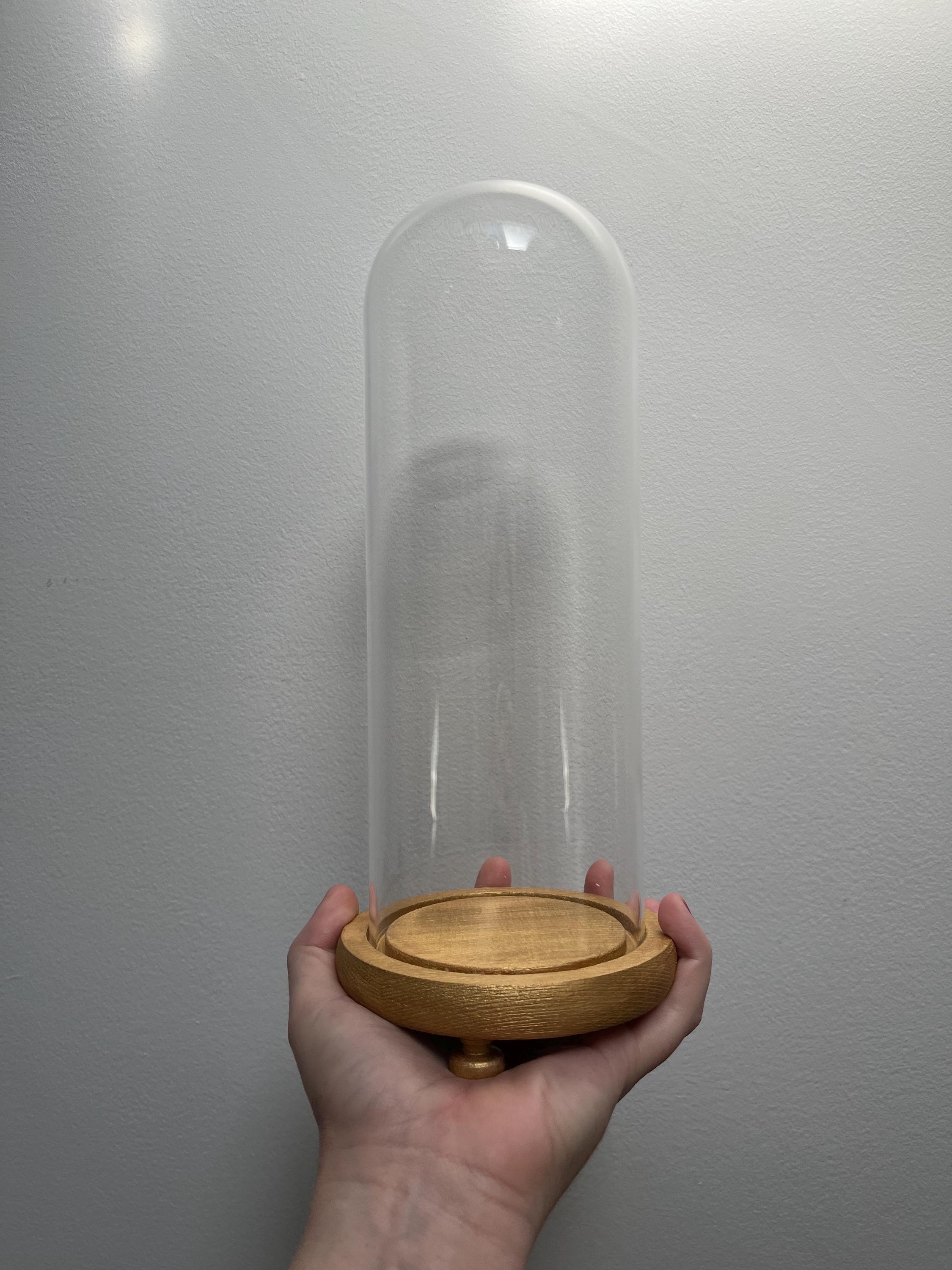 Long Bell Jar With Gold Wooden Base 29 V 11cm h, W Long Tall Glass Dome ...
