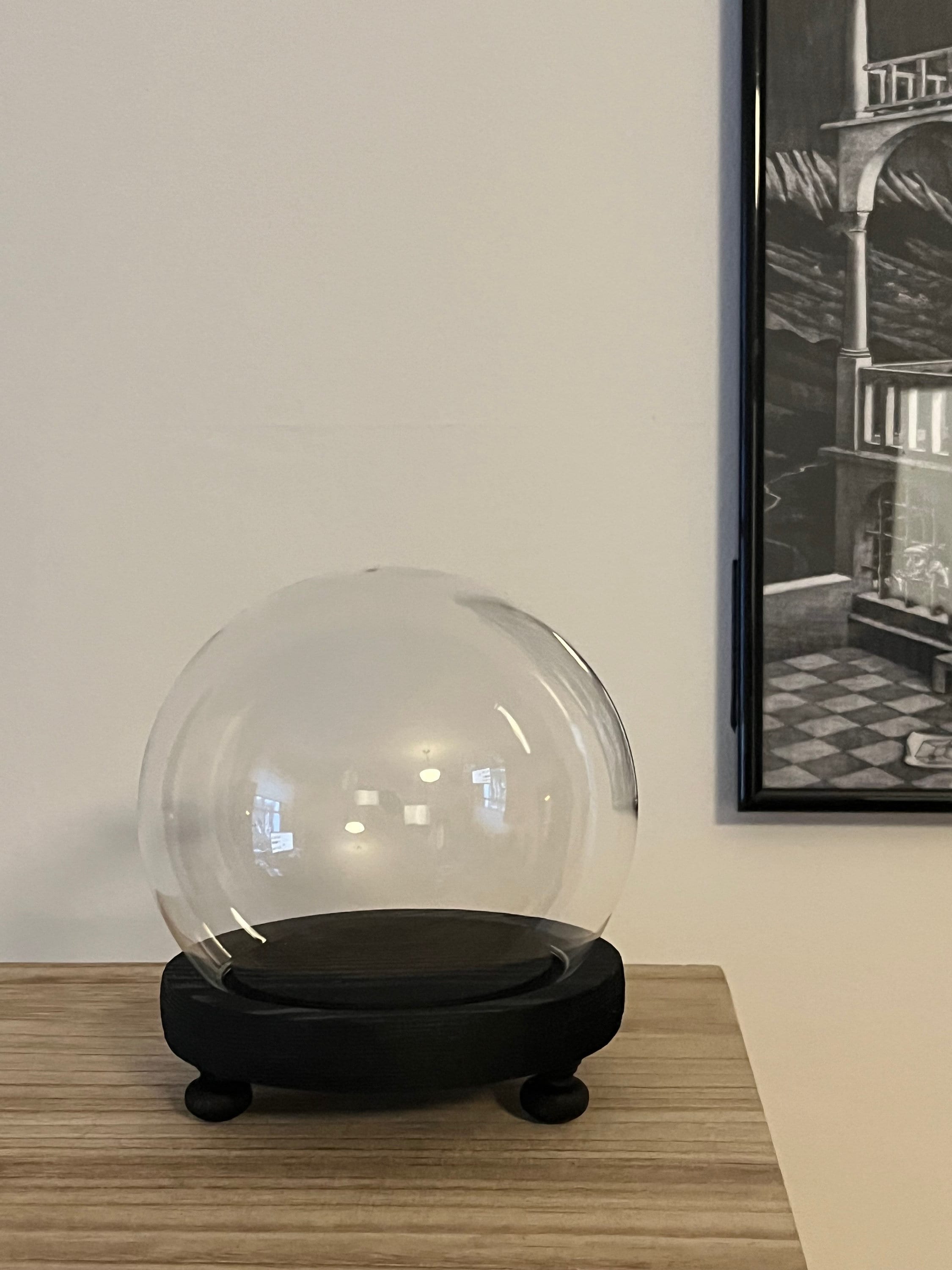 Circular Glass Dome With Black Wooden Base | 12 Cm Round | Small and ...