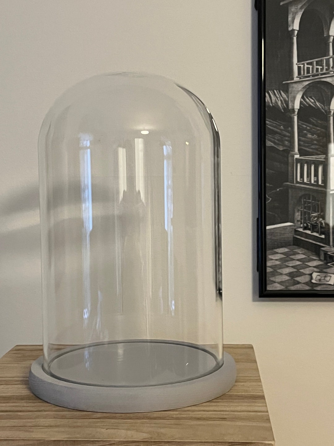 Large Glass Dome With Light Grey Wooden Base | 26 V 17 Cm (h, W ...