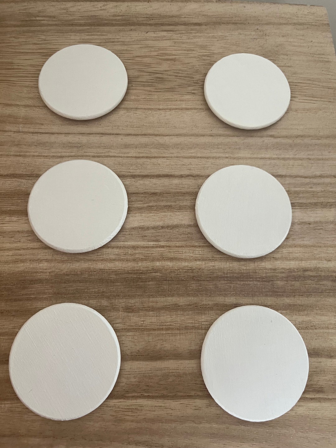 6 X Circular Model White Wood Bases Felt Feet 5cm V 0.3cm Round Wooden ...