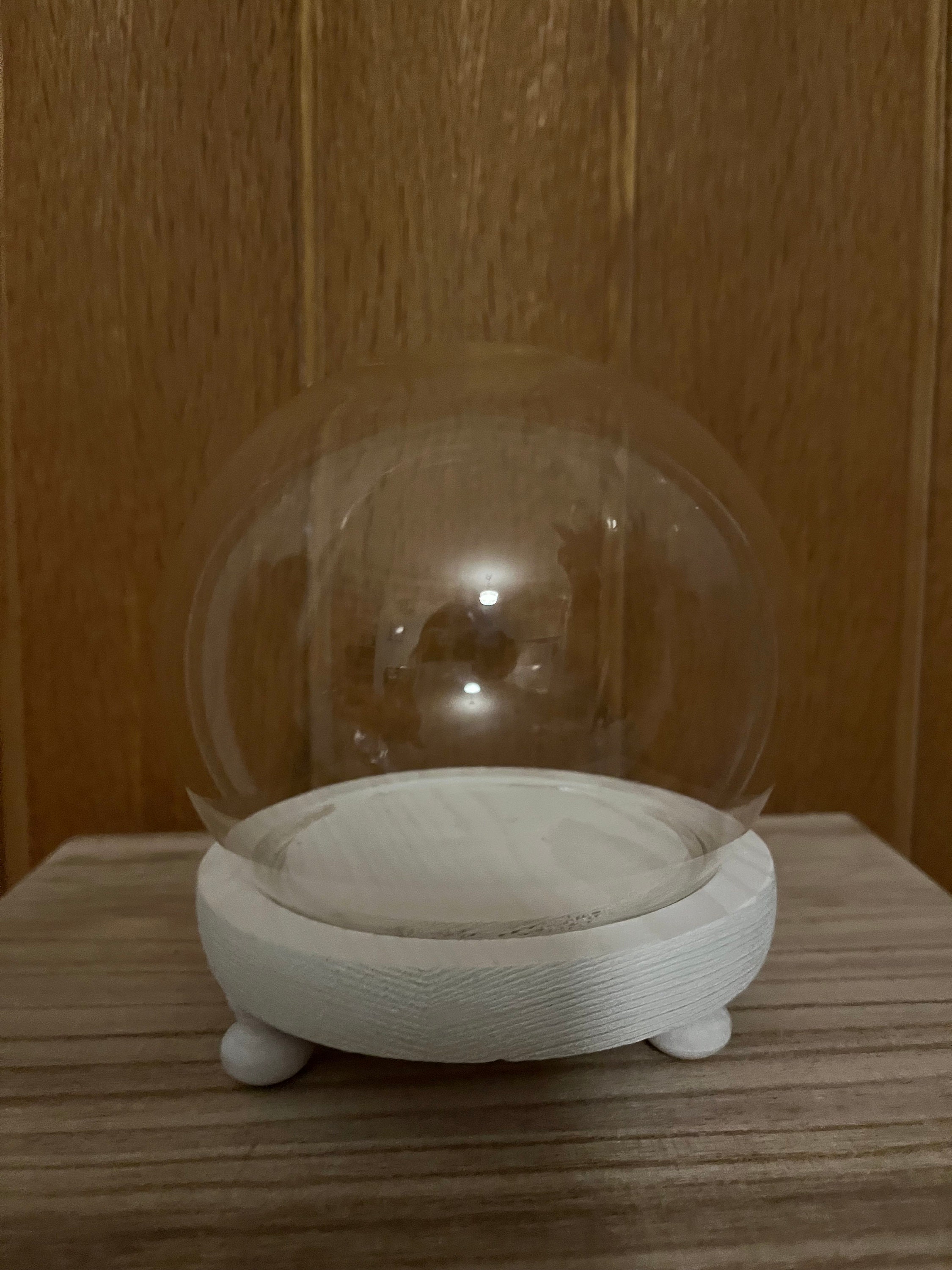 Circular Glass Dome With White Wood Base 12 Cm Round Small and Round ...