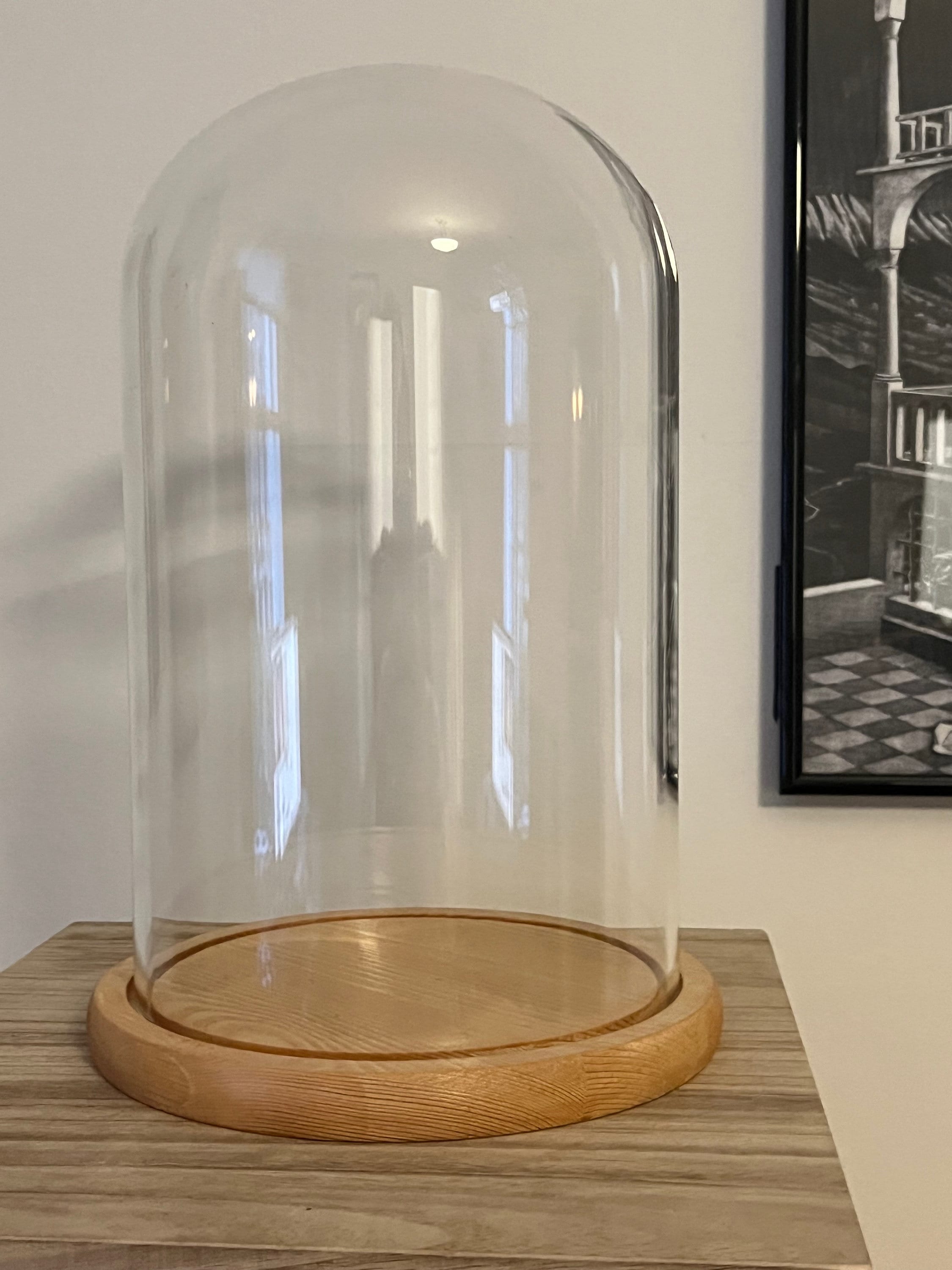 Large Glass Dome With Light Varnished Wood Base 25 V 15 Cm H W Extra Large Bell Jar Glass