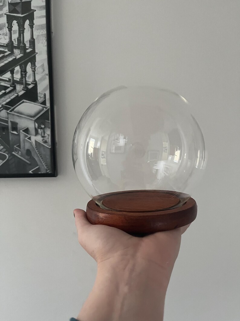 Large Round Glass Dome With Tan Wood Base | 15v12cm Round | Medium ...