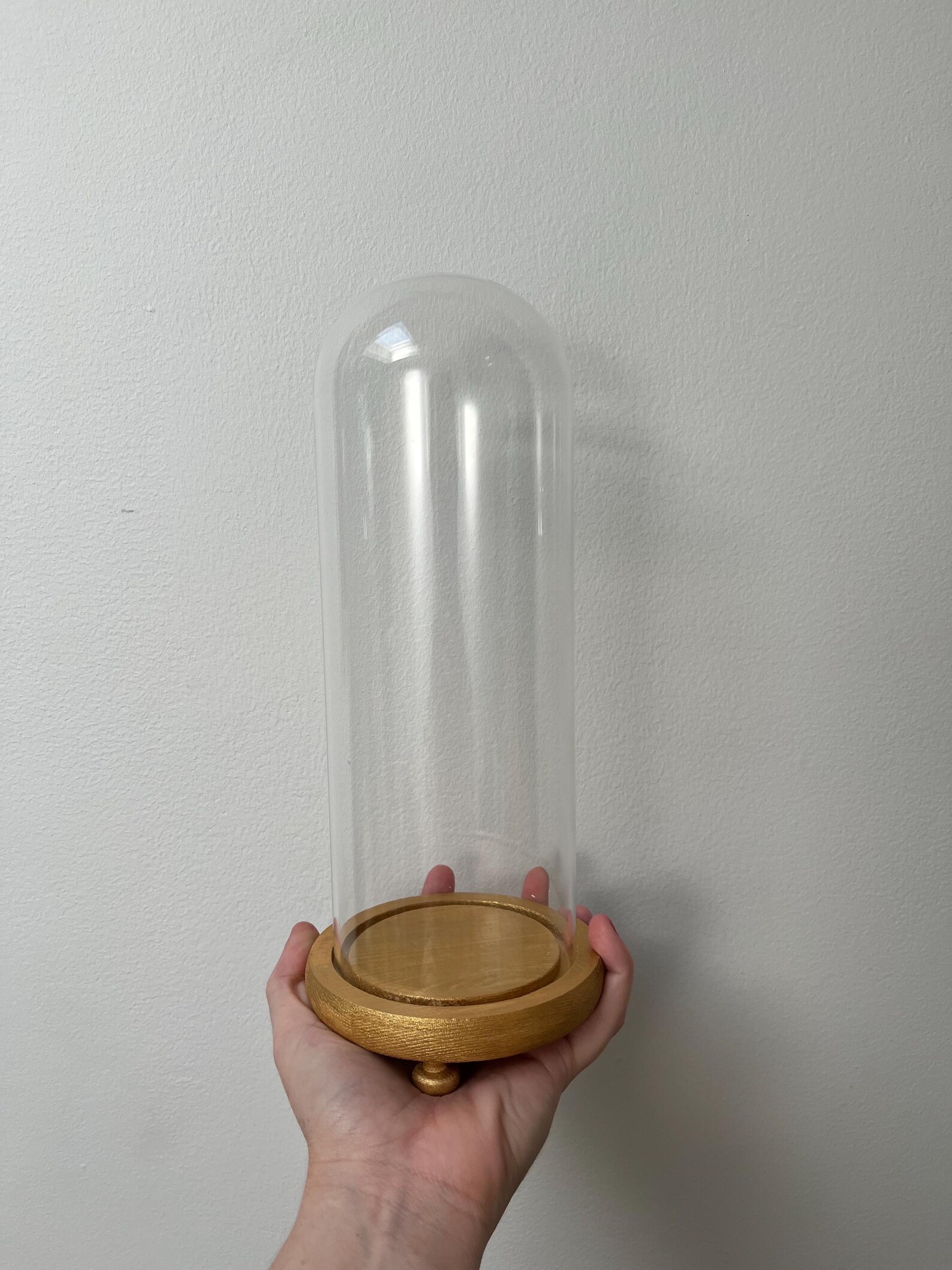 Long Bell Jar With Gold Wooden Base 29 V 11cm h, W Long Tall Glass Dome ...