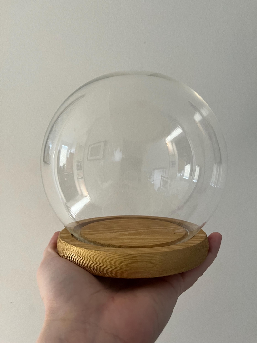 Large Round Glass Dome With Gold Wood Base | 15v12cm Round | Medium ...