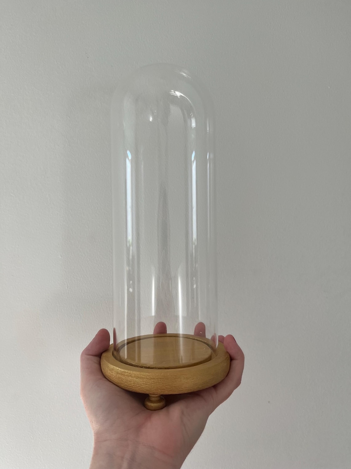 Long Bell Jar With Gold Wooden Base 29 V 11cm h, W Long Tall Glass Dome ...