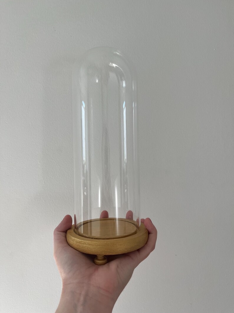 Long Bell Jar With Gold Wooden Base 29 V 11cm h, W Long Tall Glass Dome ...
