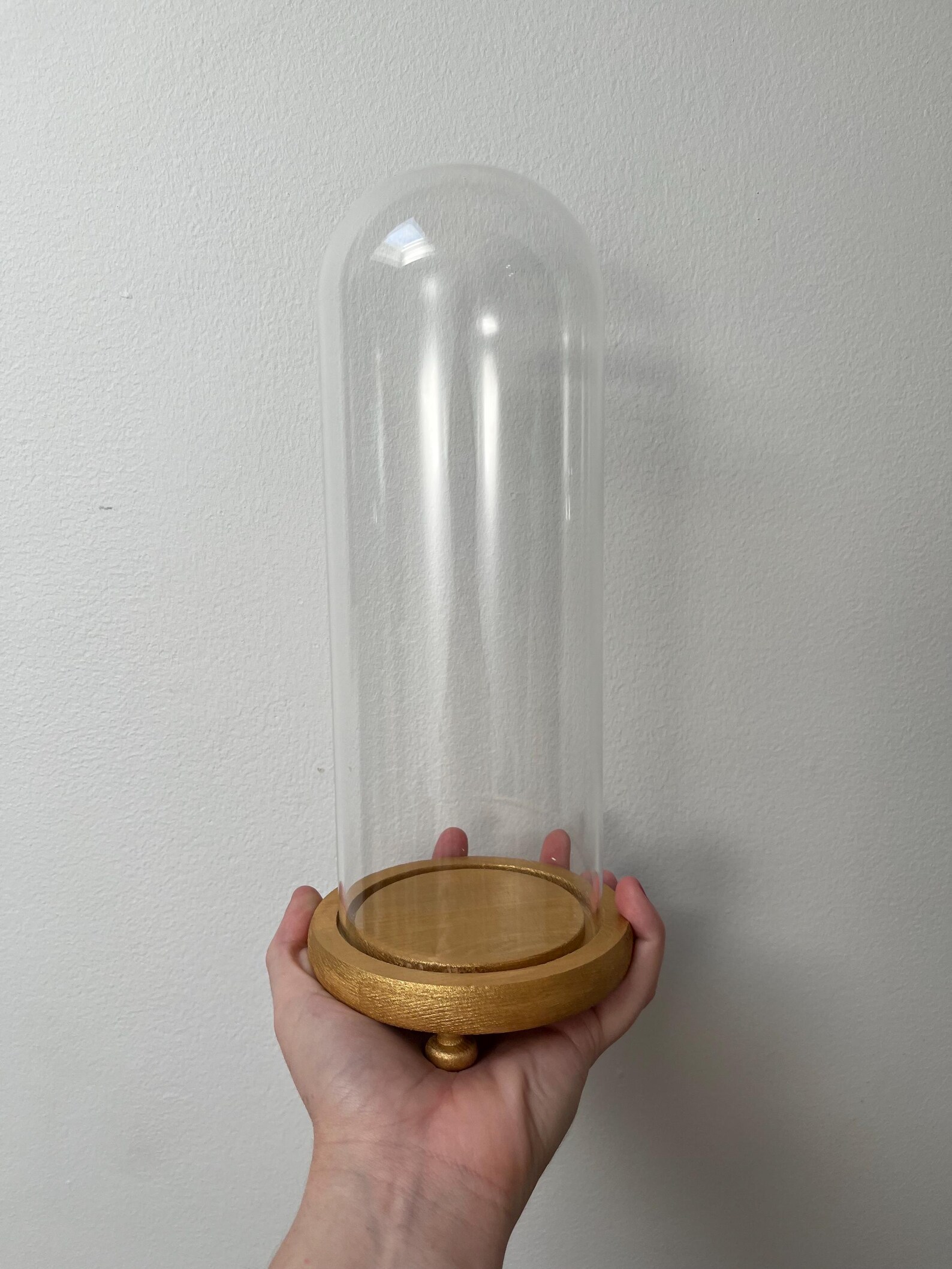 Long Bell Jar With Gold Wooden Base 29 V 11cm h, W Long Tall Glass Dome ...