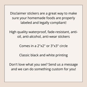 Cottage Food Law Disclaimer Stickers - Etsy