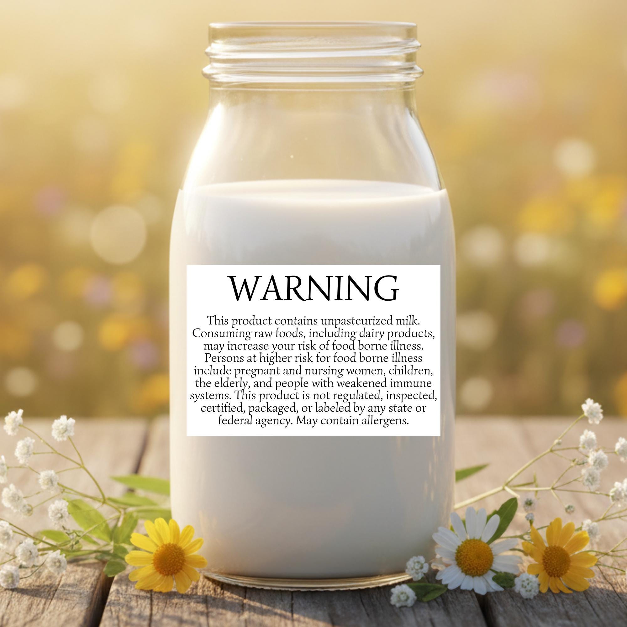 Farm Fresh Raw Milk and Dairy Disclaimer and Warning Sticker Labels ...