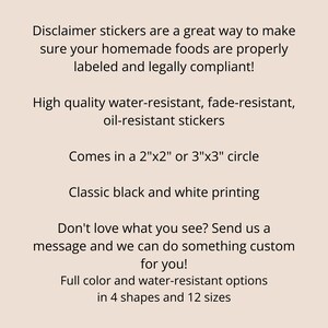 Cottage Food Law Disclaimer Stickers - Etsy