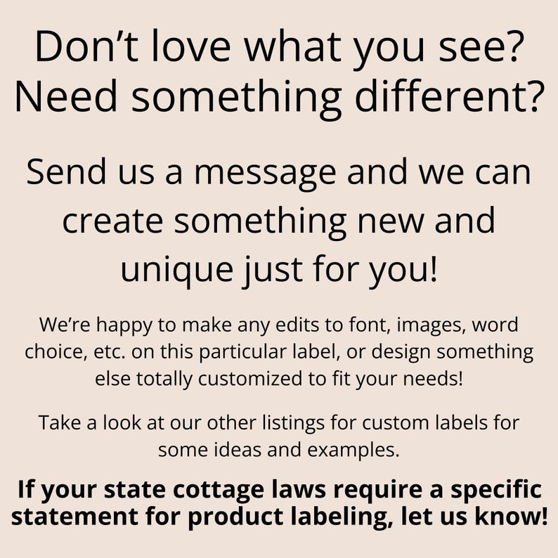 Cottage Food Law Disclaimer Sticker Labels for Homemade Foods and Home ...