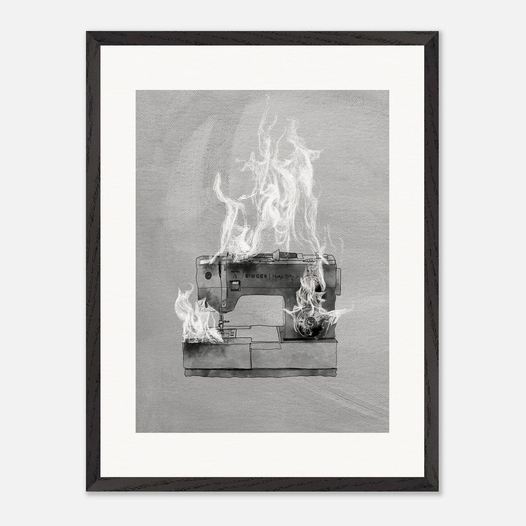 Stay Hurt (flaming Sewing Machine) Illustration: Premium Wooden Framed ...