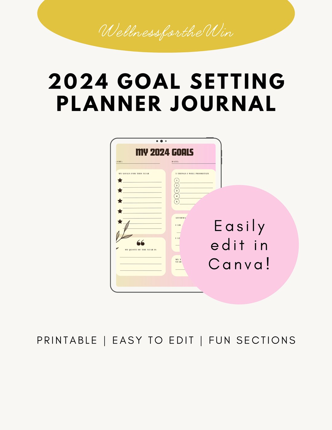2024 Goal Setting Digital Planner Journal Wellness Guide - Etsy