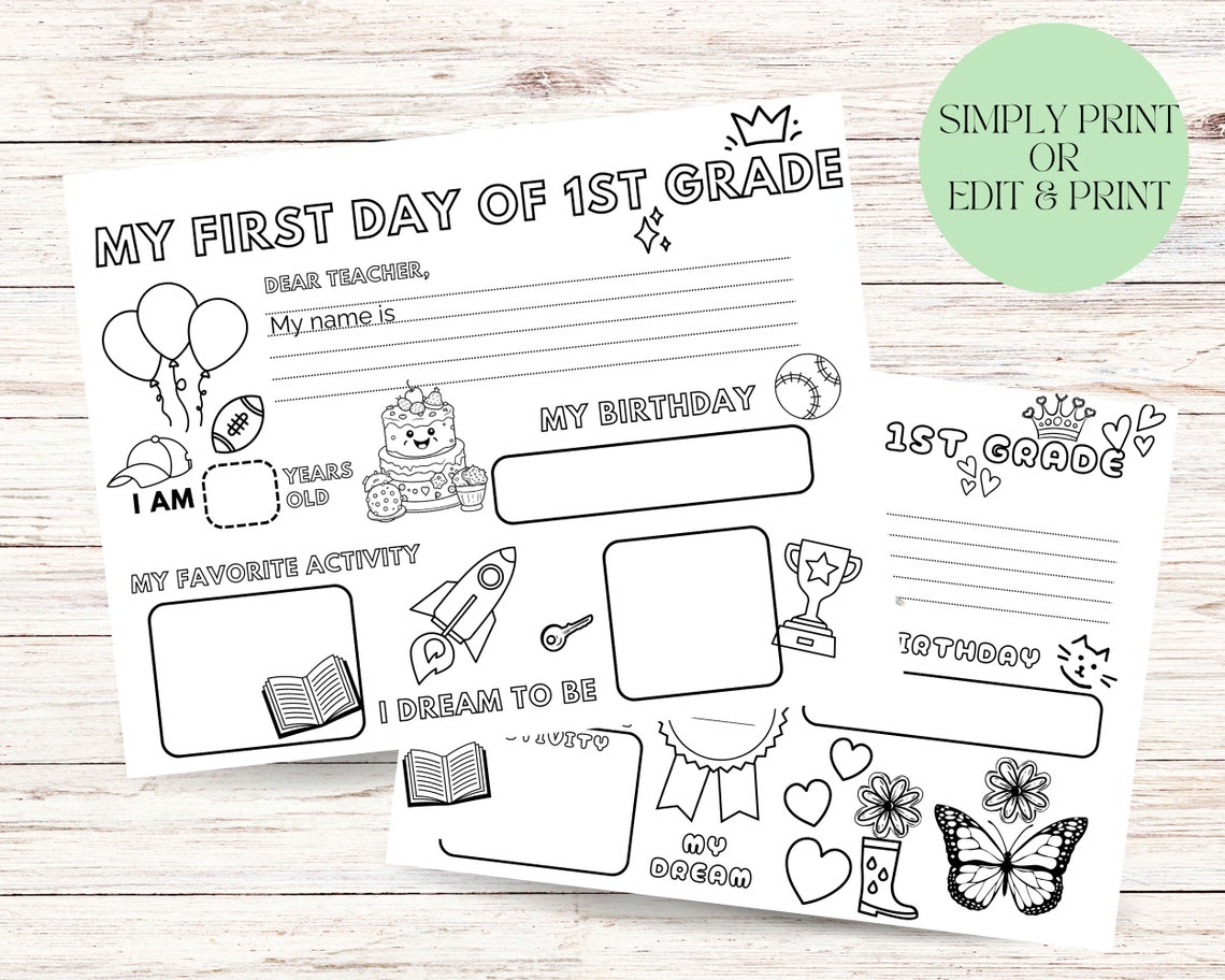 Editable Back to School Coloring Page Template / Canva Editable First ...
