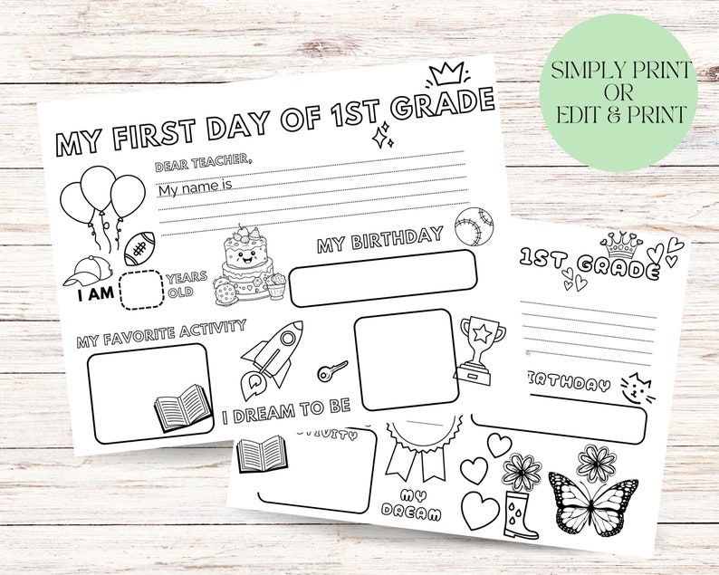 Editable Back to School Coloring Page Template / Canva Editable First ...