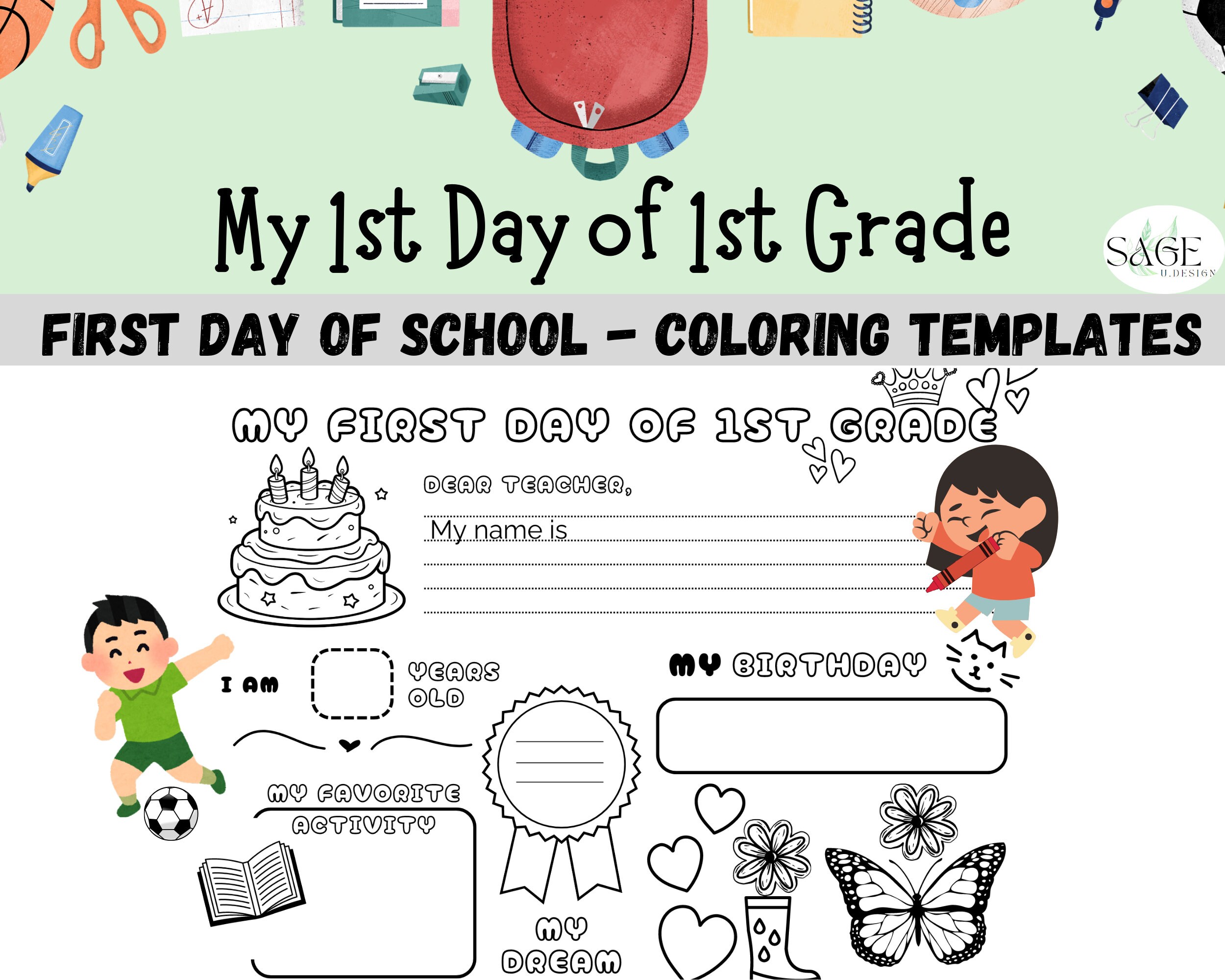 Editable Back to School Coloring Page Template / Canva Editable First ...