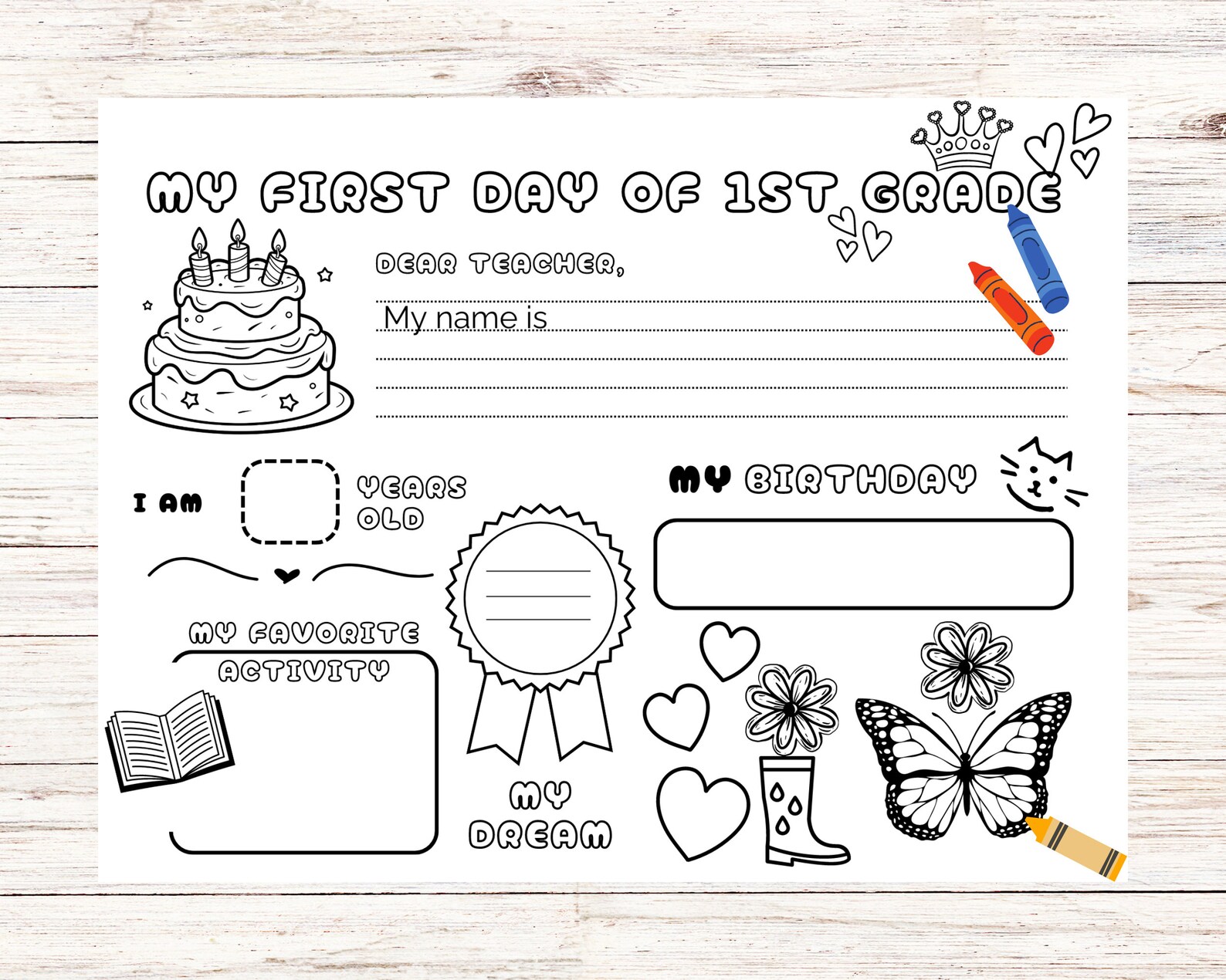 Editable Back to School Coloring Page Template / Canva Editable First ...