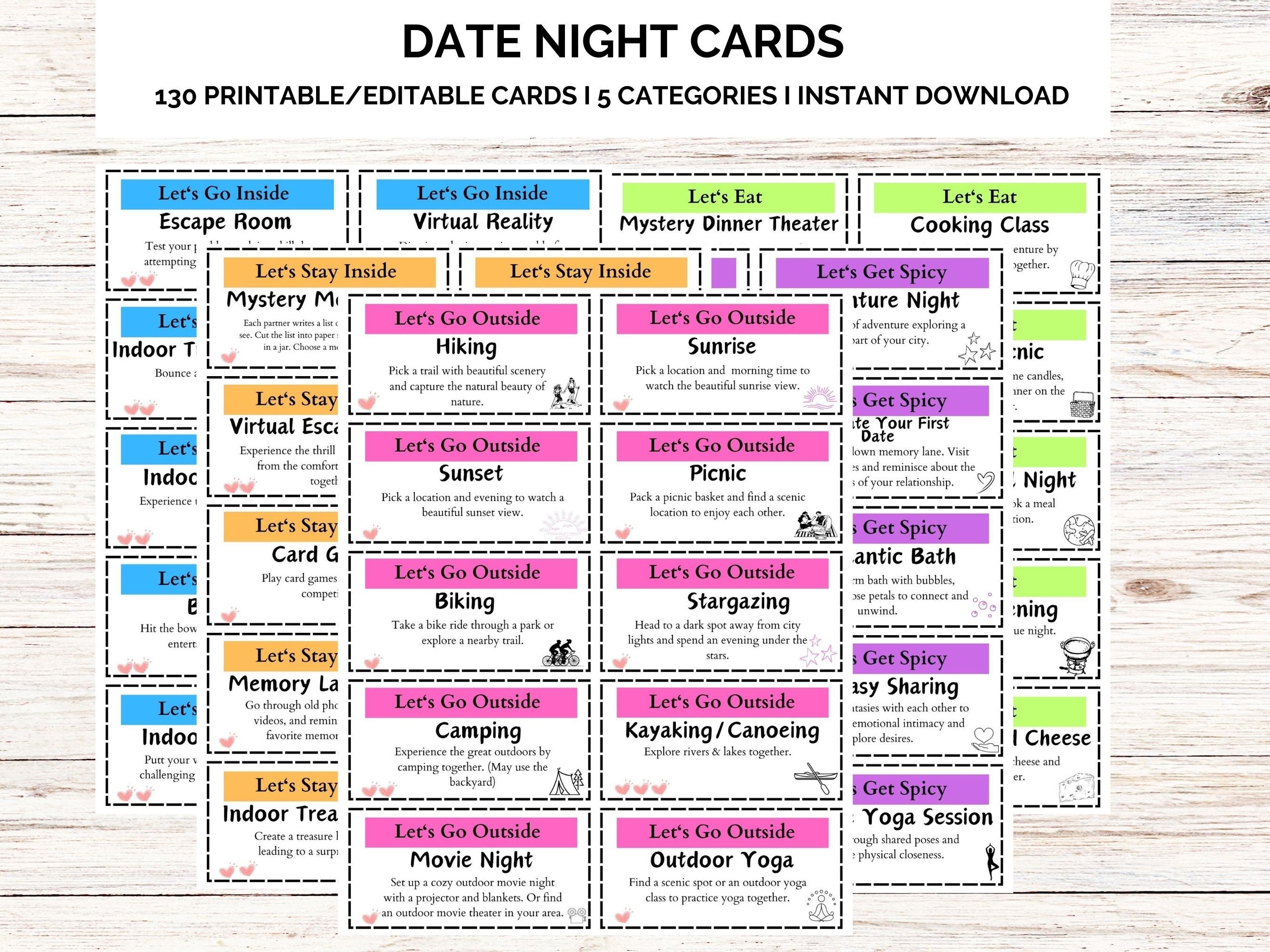 Date Night Cards I Printable Date Night Coupons for Couples I 180 ...