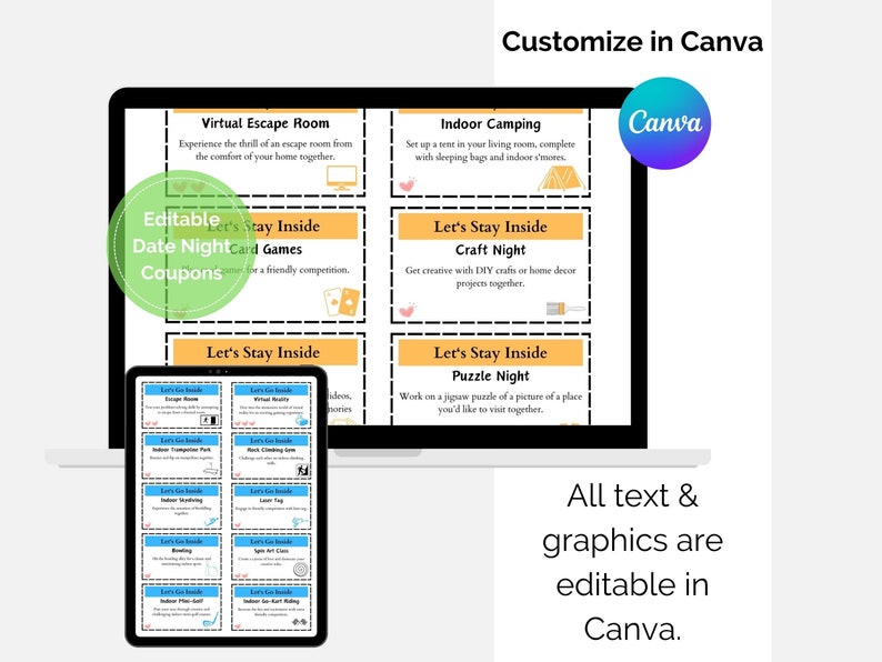 Date Night Cards I Printable Date Night Coupons for Couples I 180 ...