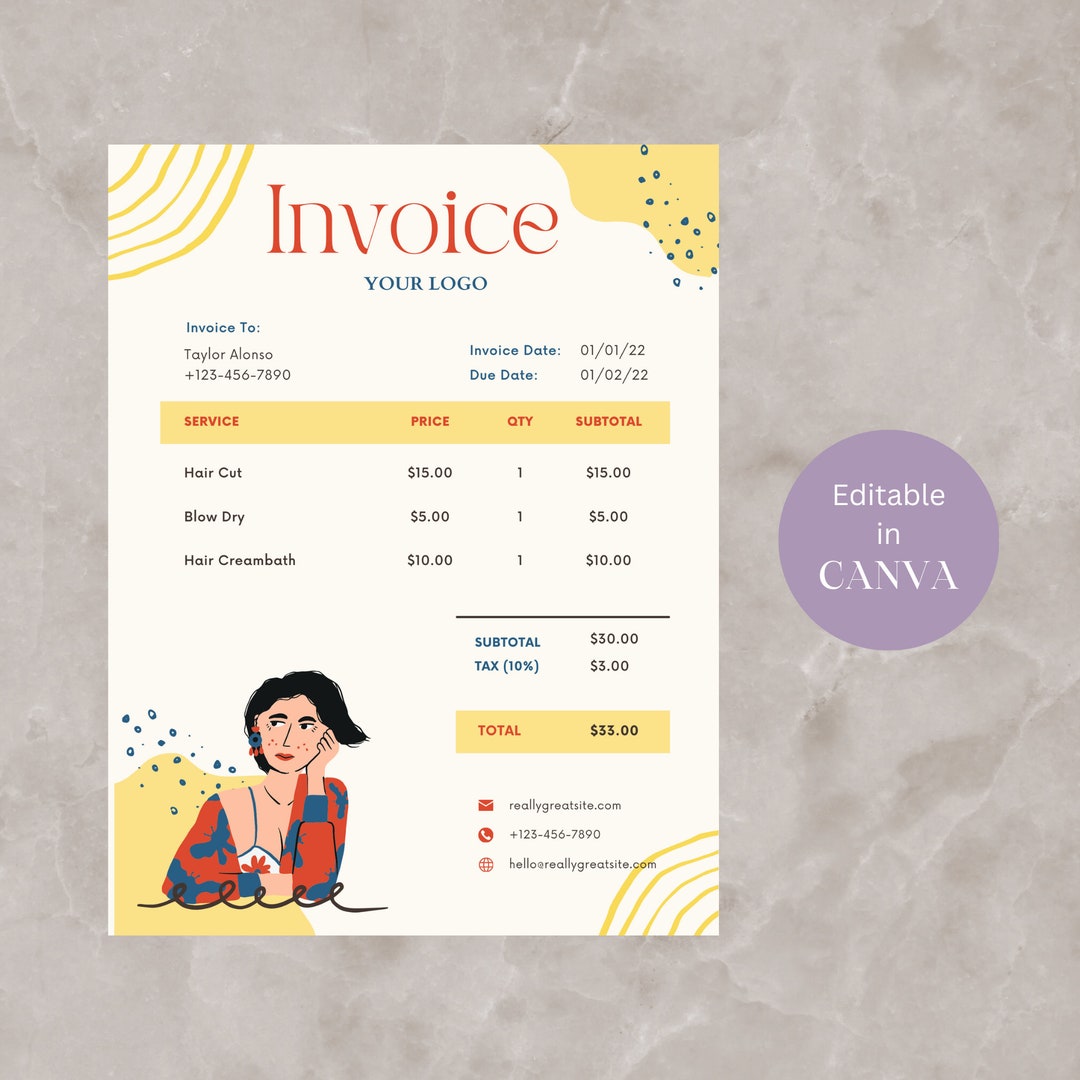 Yellow Minimalist Invoice Template, Custom Order Form Printable for ...