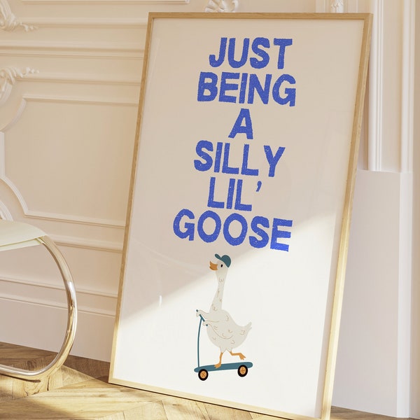 Silly Goose Wall Art, Cute Goose Poster, Dark Green Boy Nursery Decor ...