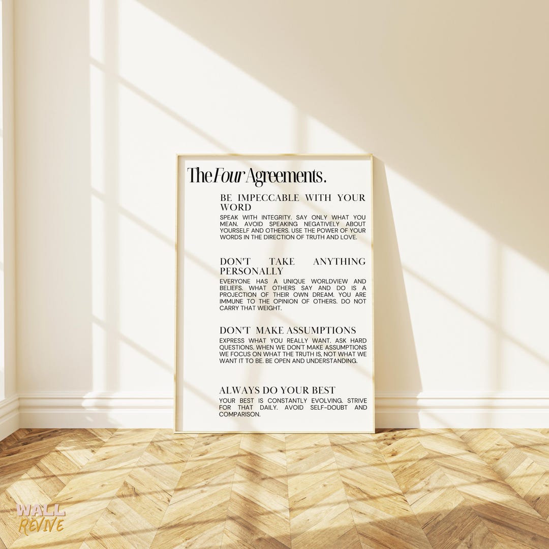 The Four Agreements Black and White Minimalist Wall Art Inspirational ...