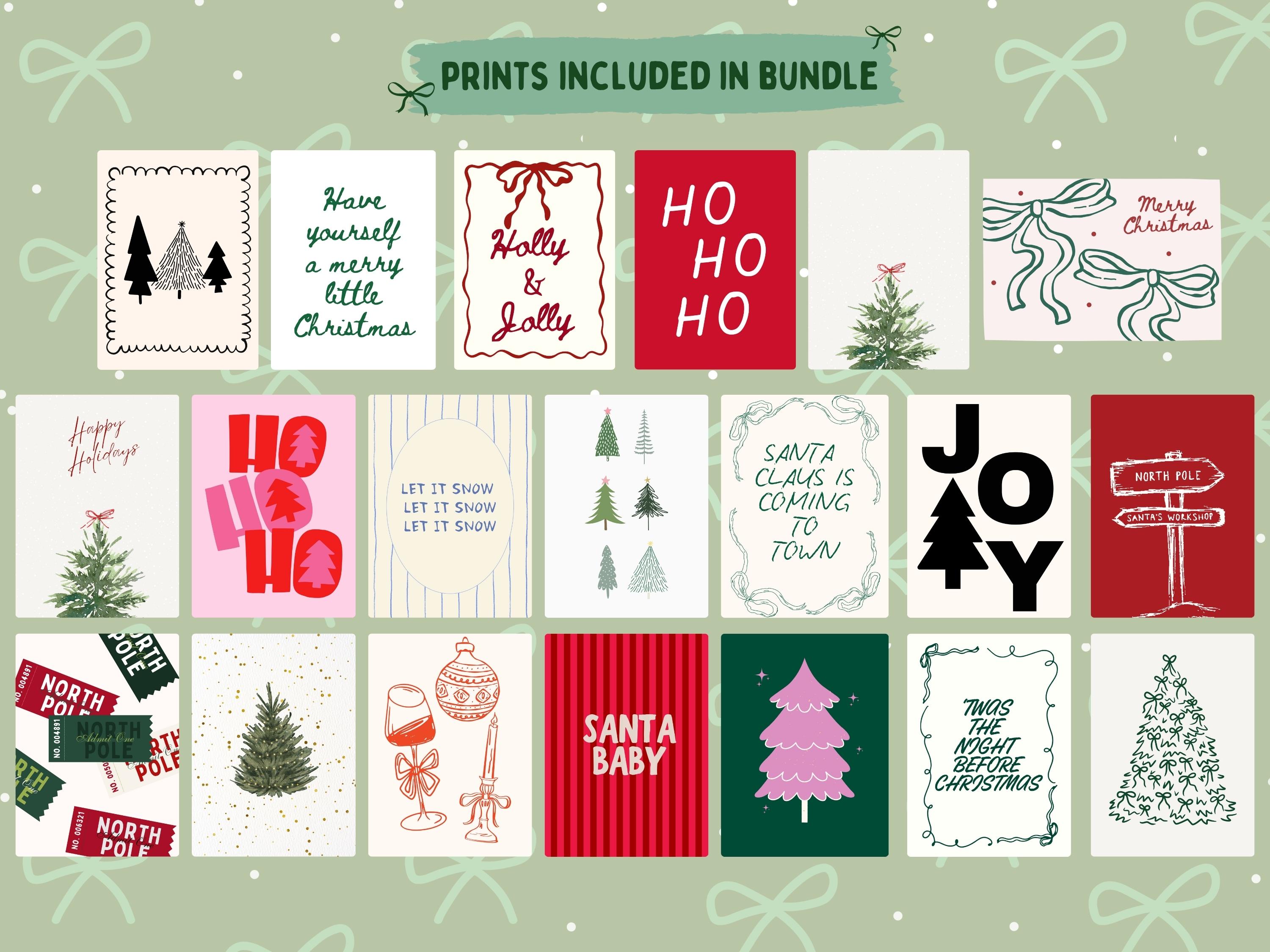 Christmas Wall Art Bundle, Preppy Gallery Wall Set, Cute Xmas Holiday ...