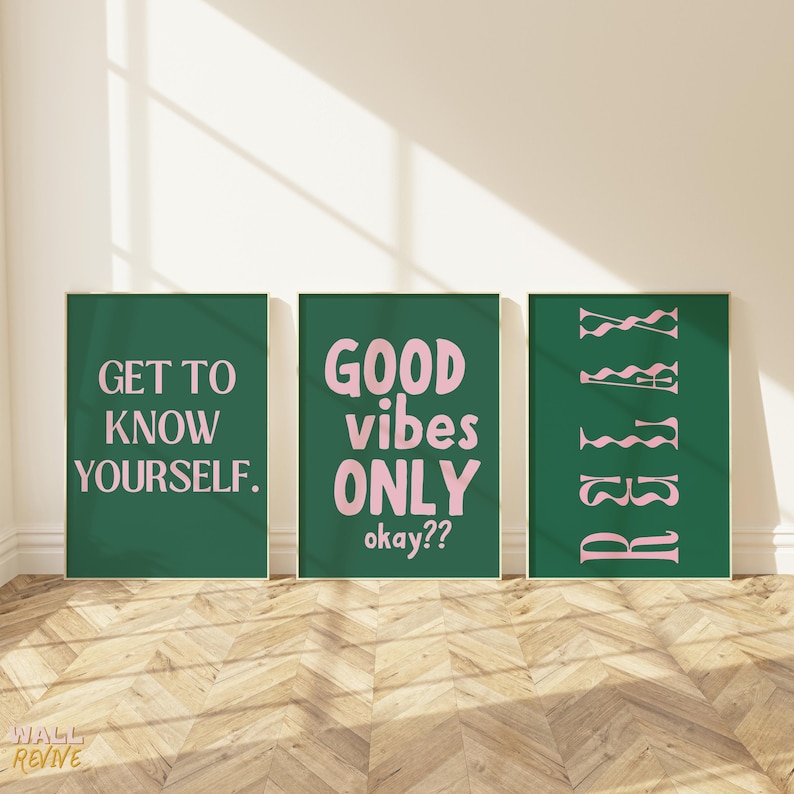 Aesthetic Gallery Wall Decor - 3 Pack Positive Vibes Minimalist Prints ...