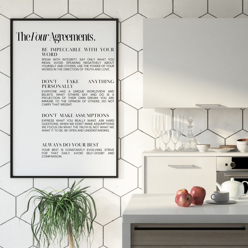 The Four Agreements | Wall Art | Black and White Art | Home Decor Print ...